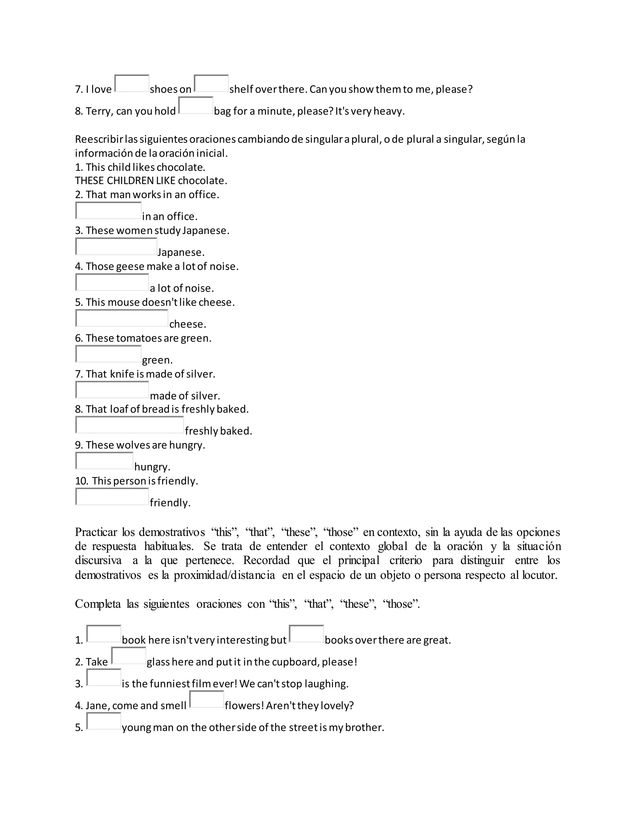 English pronombres demostrativos ejercicios | DOCX