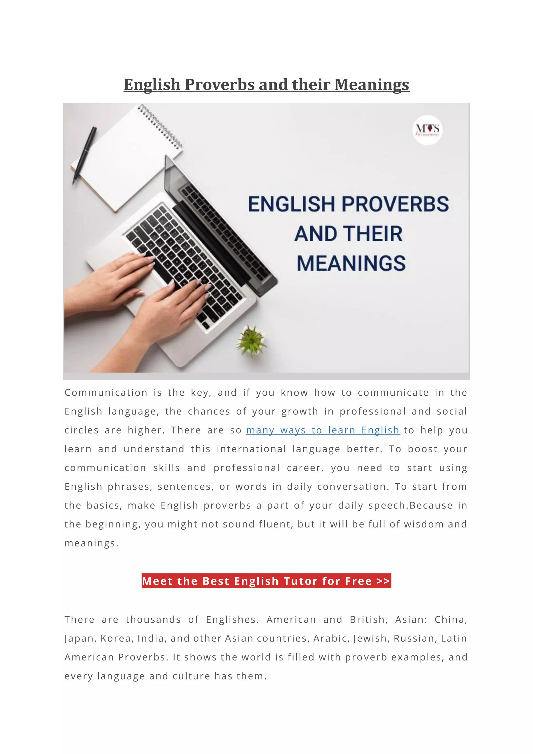 English proverbs and their meanings | PDF