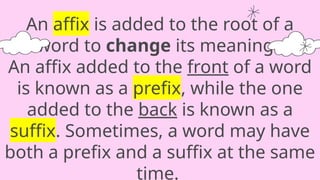 ENGLISH FIVE Q1 WEEK TWO AFFIXES- SUFFIX PREFIX.pptx