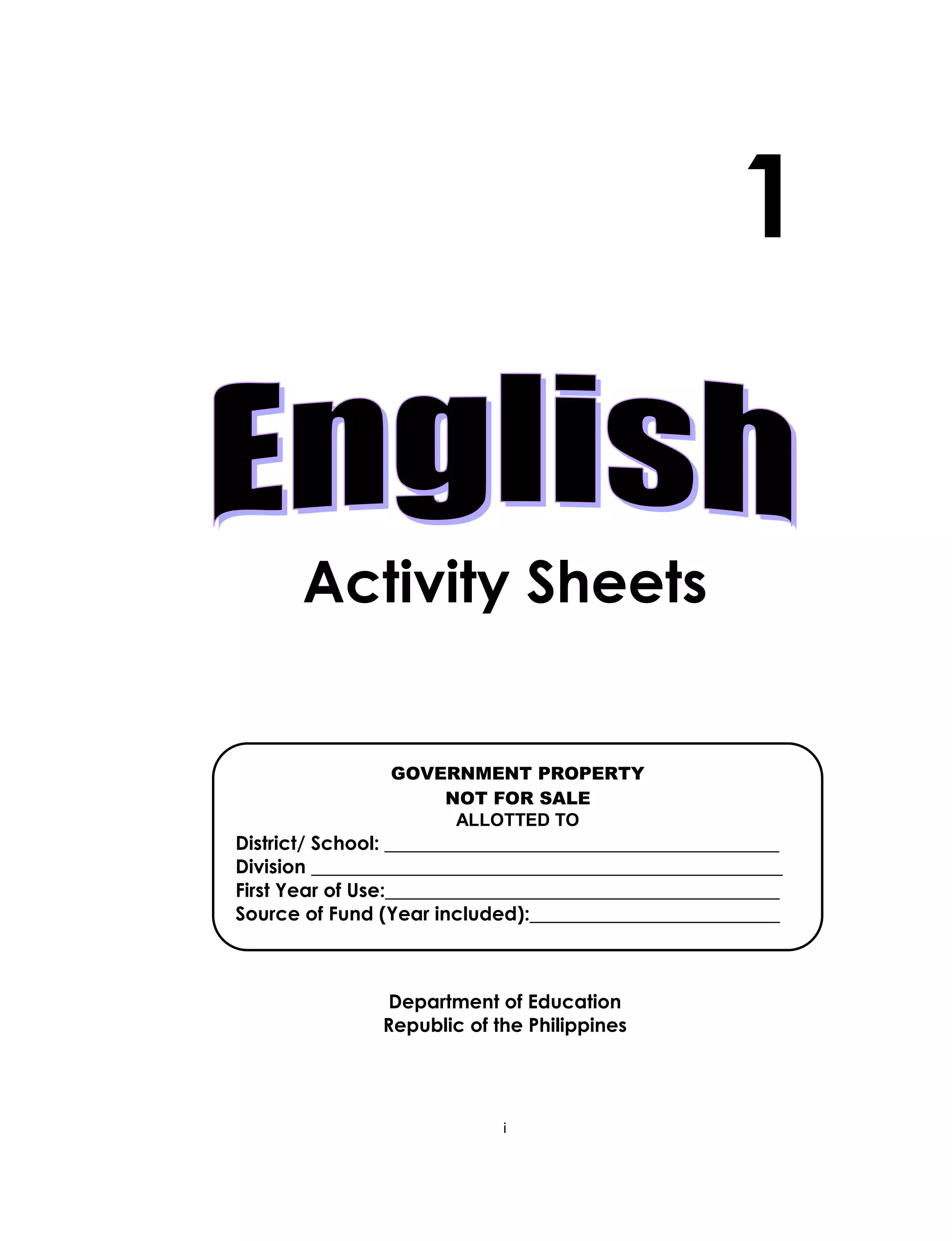 K TO 12 GRADE 1 LEARNING MATERIAL IN ENGLISH (Q3-Q4) | PDF