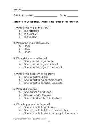 K TO 12 GRADE 1 LEARNING MATERIAL IN ENGLISH (Q3-Q4) | PDF