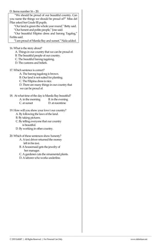 K to 12 Grade 3 ENGLISH READING NAT (National Achievement Test ...
