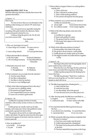 K to 12 Grade 3 ENGLISH READING NAT (National Achievement Test ...