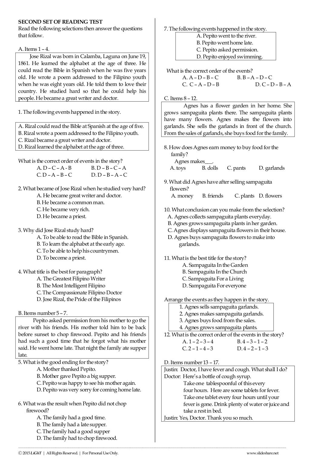 K To 12 Grade 3 ENGLISH READING NAT National Achievement Test Rev K To 12 Grade 3 ENGLISH READING NAT National Achievement Test Rev