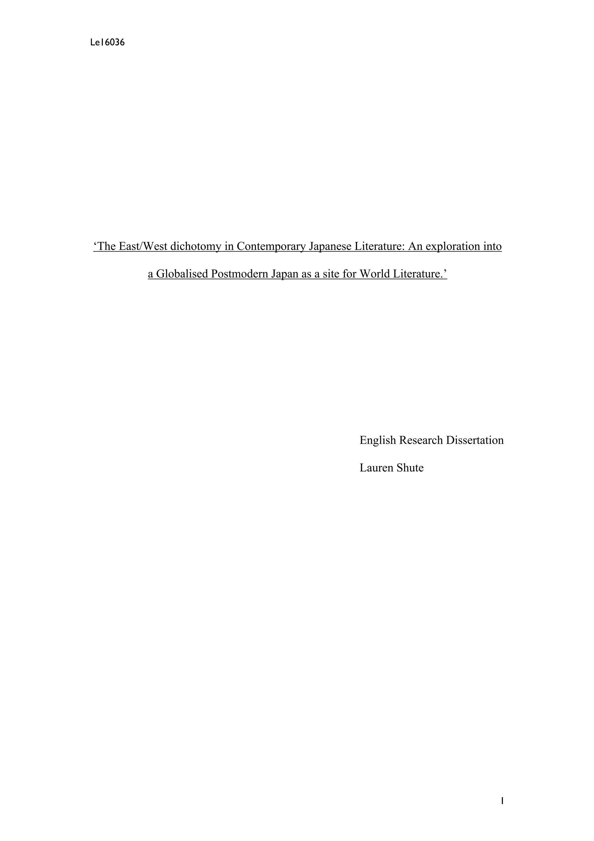 The East/West dichotomy in Contemporary Japanese Literature: An ...