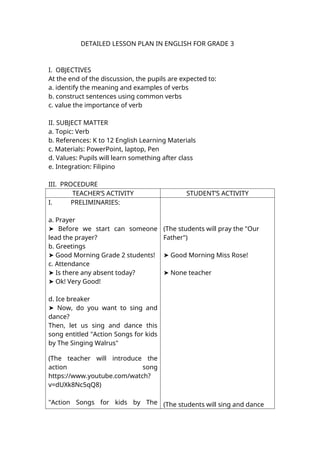 Detailed lesson plan in English Grade 3 4A's format | DOCX