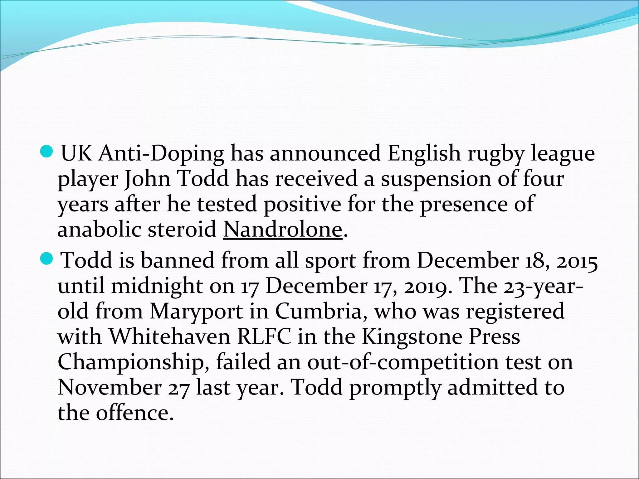 English Rugby League Player Receives Doping Ban | PPT
