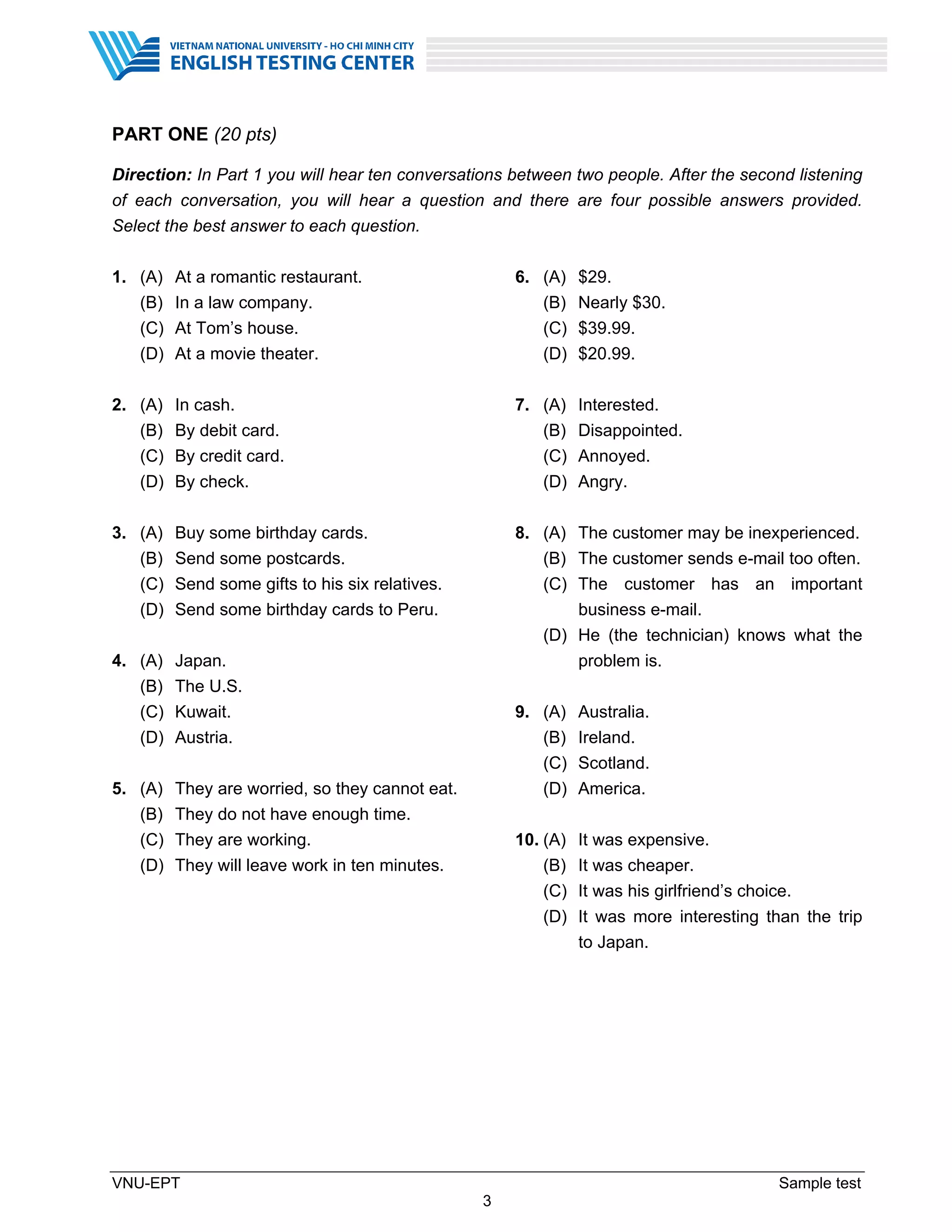 English sample test and key official version | PDF