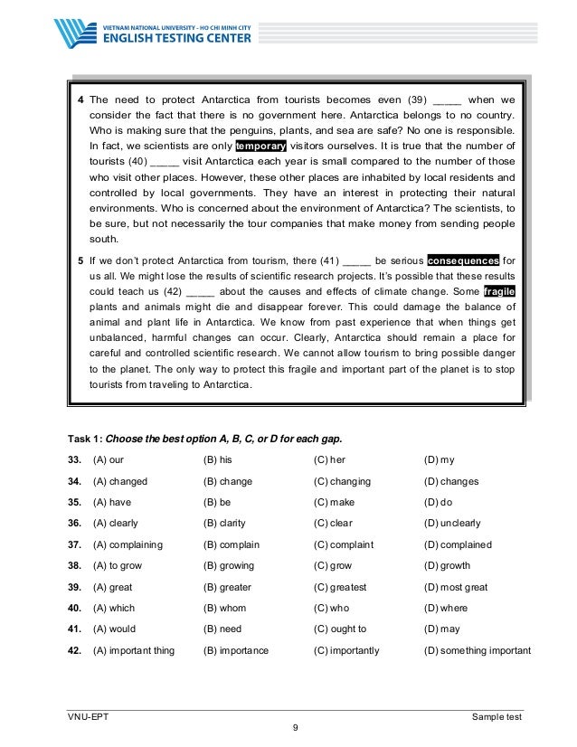 English sample test and key official version