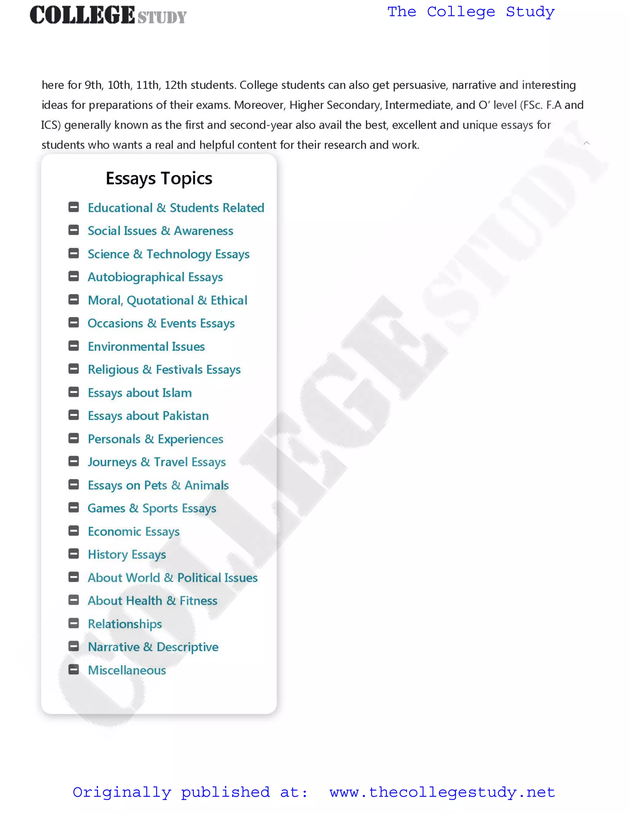 English short and long essays for school & college students | PDF