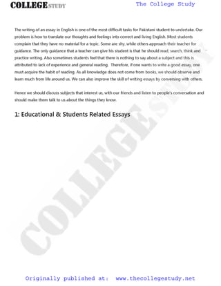 English short and long essays for school & college students | PDF
