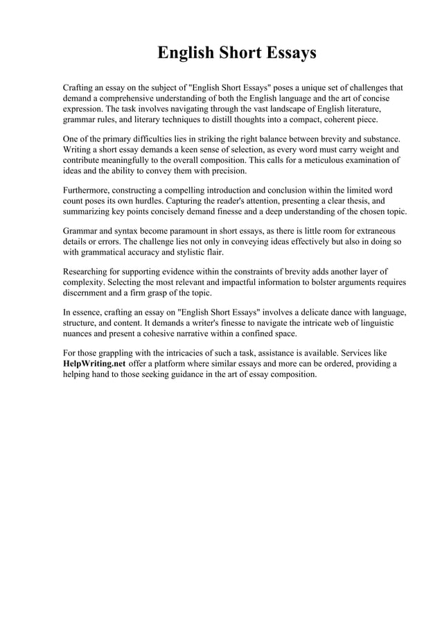 English Short Essays. West Virginia State University | PDF