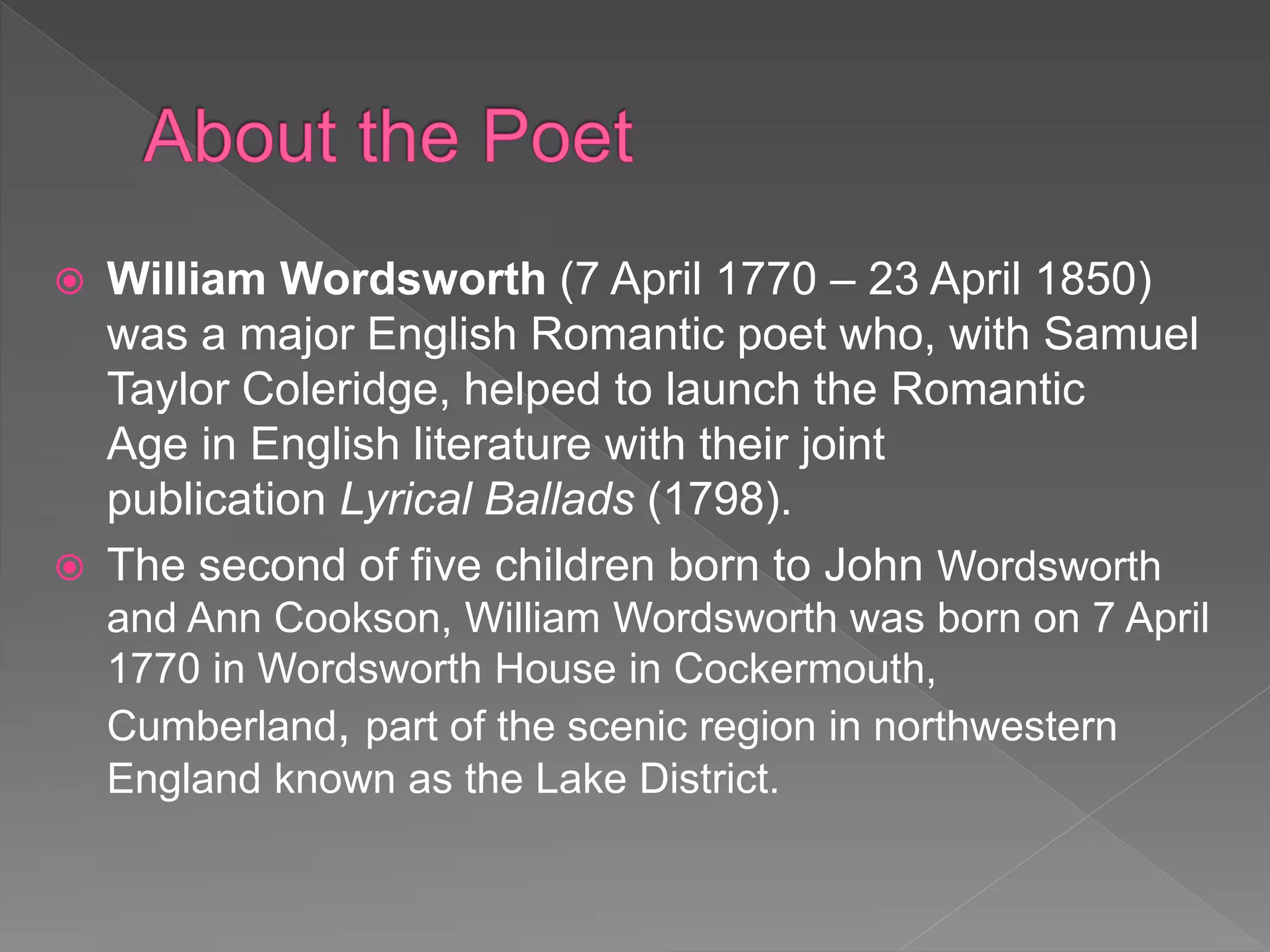 Presentation on William Wordsworth | PPTX