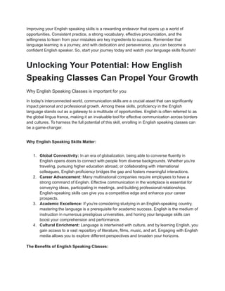 English speaking classes article online for everyone | PDF