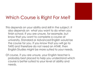 Subject Selection - English | PPTX | Secondary Education | Education