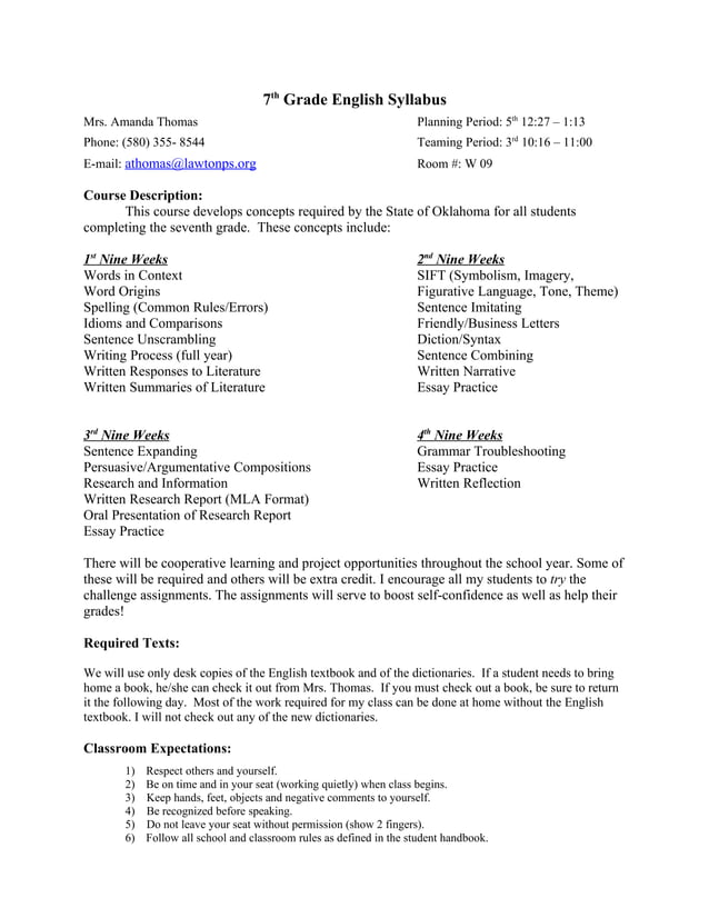 English Syllabus | PDF