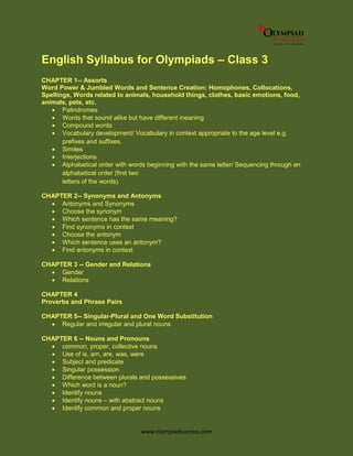 English Syllabus for Olympiads - Class 3 | PDF