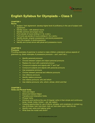 English Syllabus for Olympiads - Class 5 | PDF
