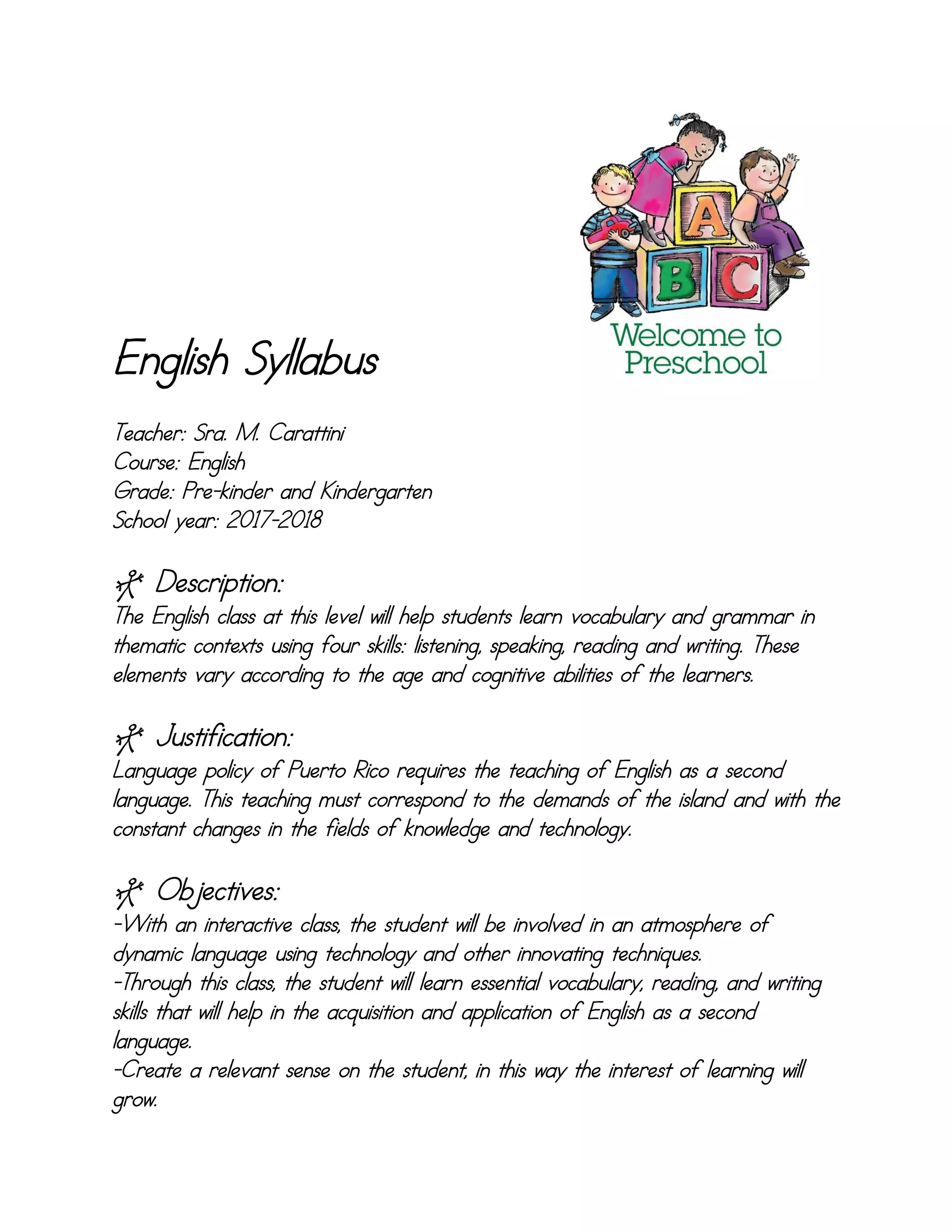 English syllabus pk and k | PDF