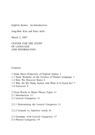 English Syntax An IntroductionJong-Bok Kim and Peter Sell | DOCX