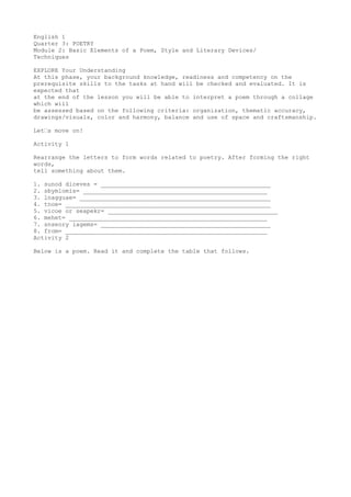 English teaching guide qrtr3 poetry | TXT