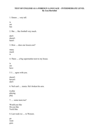 English entry test for intermediate students | DOC