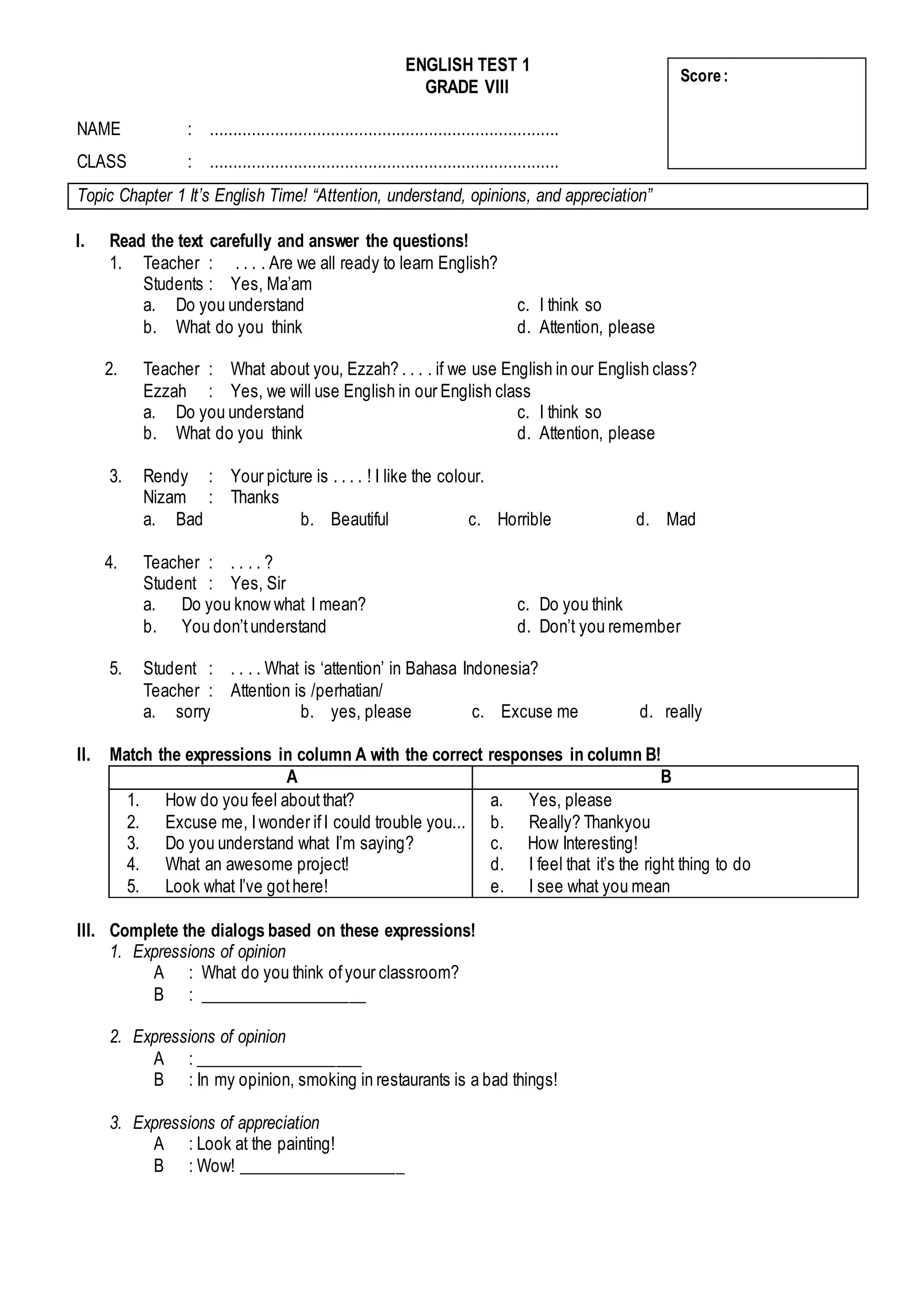 English test 1 | PDF
