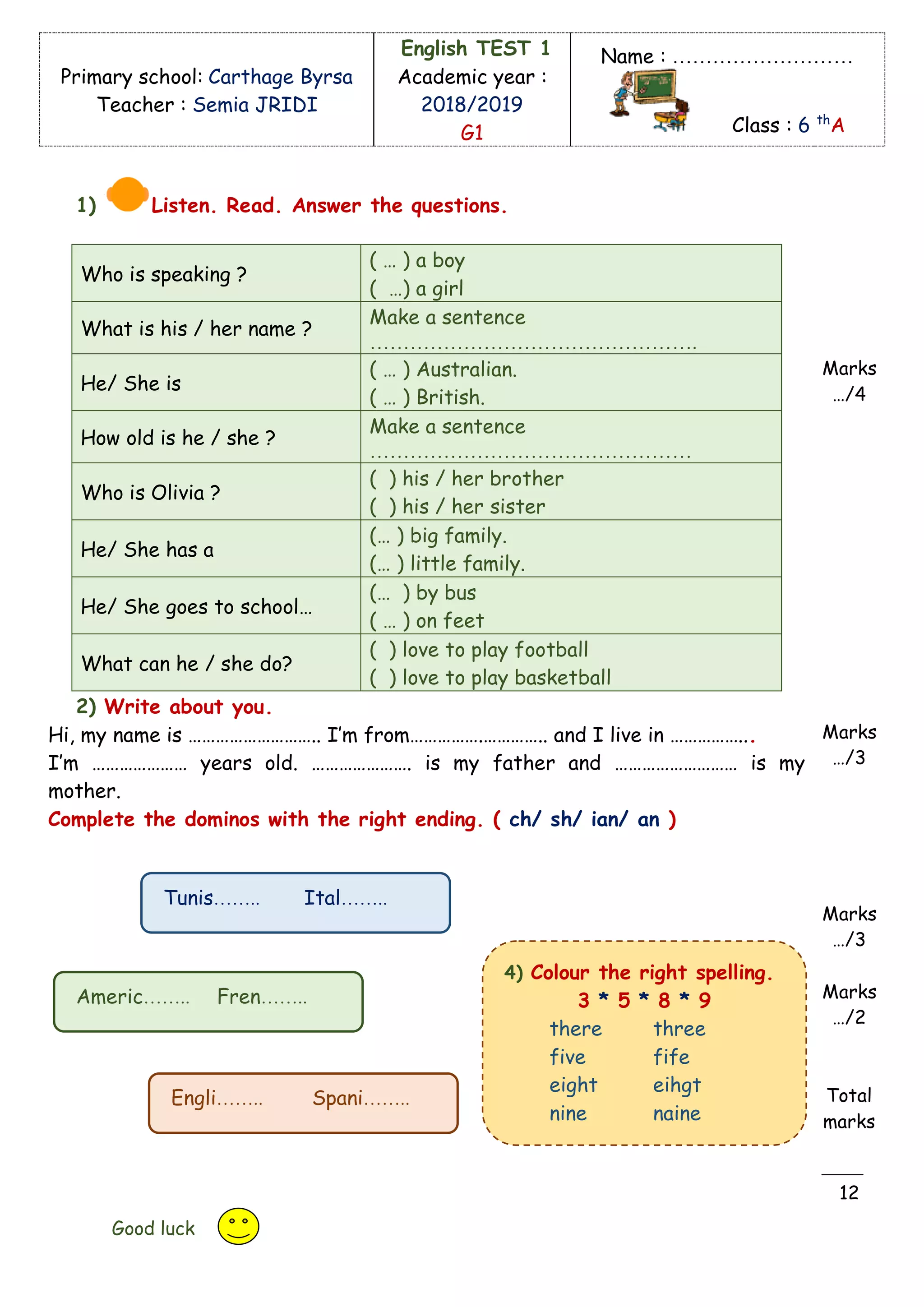 English Test with answers | PDF | Free Download