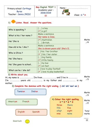 English Test with answers | PDF | Free Download