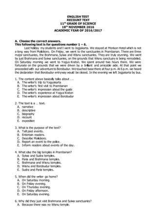 English test recount text kelas 10 | DOCX