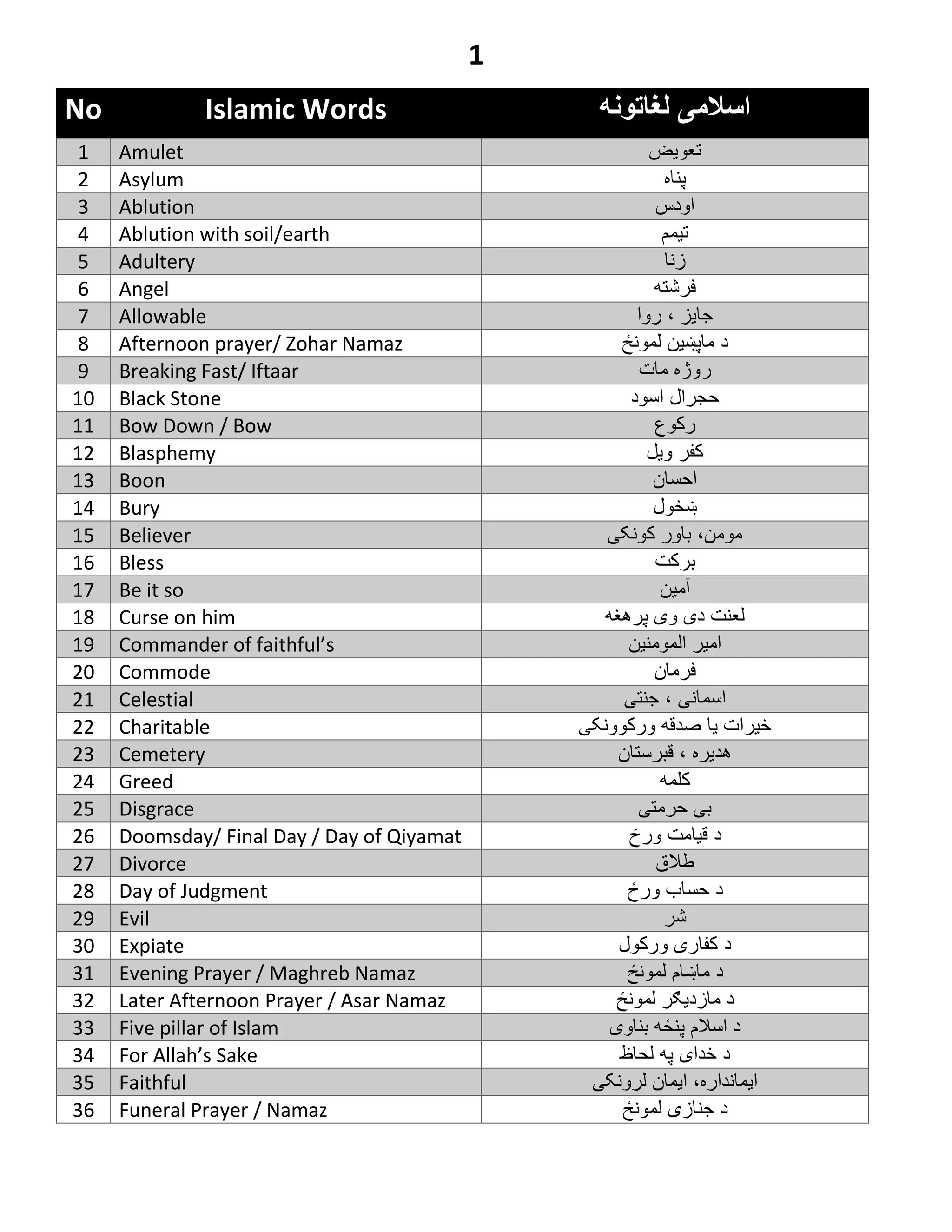 English to Pashto useful words set & Picture Dictionary | PDF