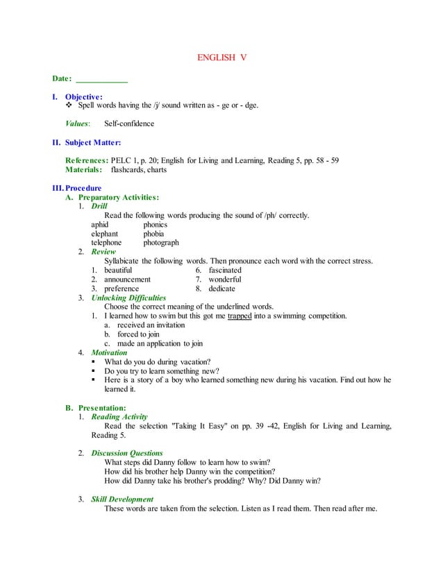 English v 1 st -4th grading period | DOCX