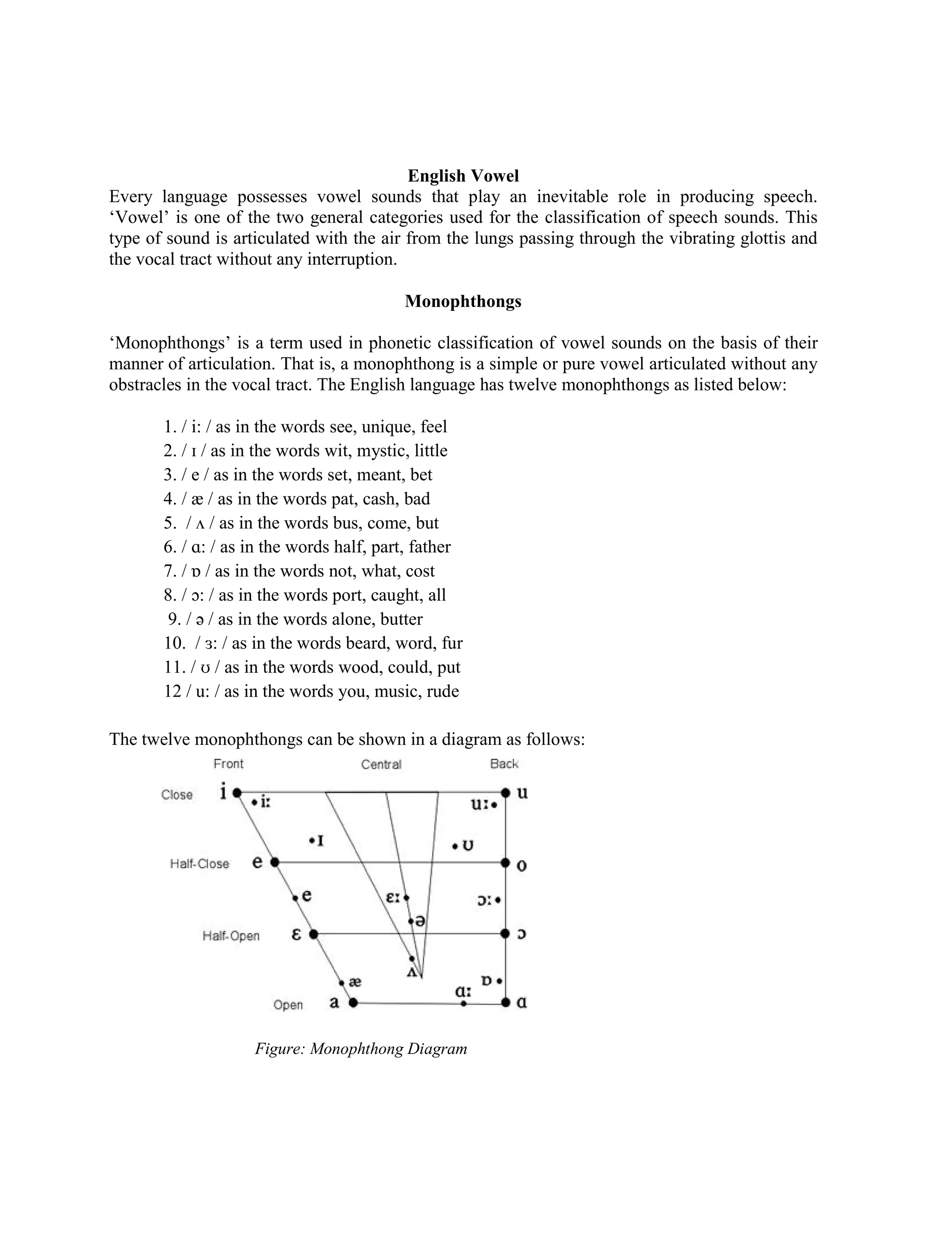 English vowel , monothongs, diphthong, triphthongs | PDF
