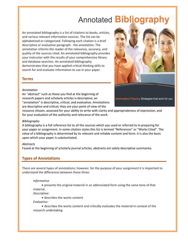 Annotated Bibliography: Handout in support of learning outcomes | PDF