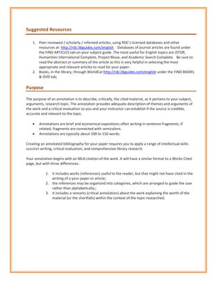 Annotated Bibliography: Handout in support of learning outcomes | PDF