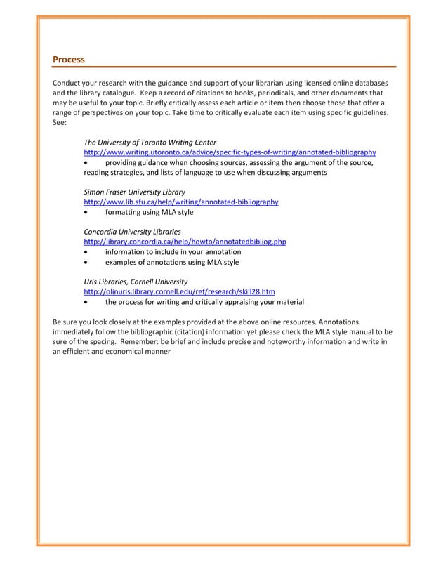 Annotated Bibliography: Handout in support of learning outcomes | PDF