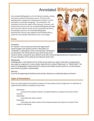 Annotated Bibliography: Handout in support of learning outcomes | PDF