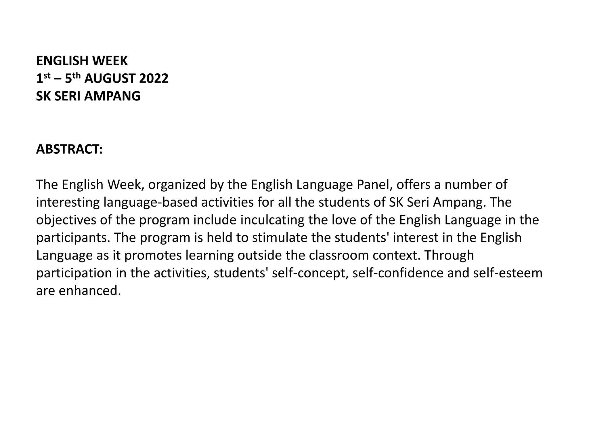 ENGLISH WEEK PROPOSAL 2023 SK SERI AMPANG | PPTX