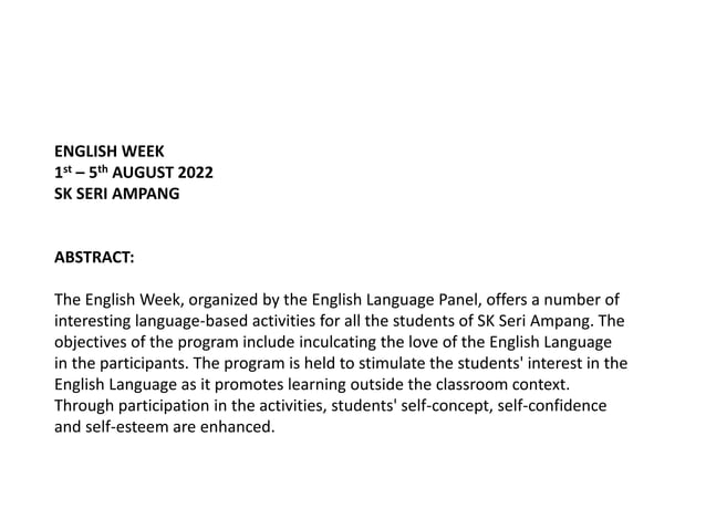 ENGLISH WEEK PROPOSAL 2023 SK SERI AMPANG | PPT