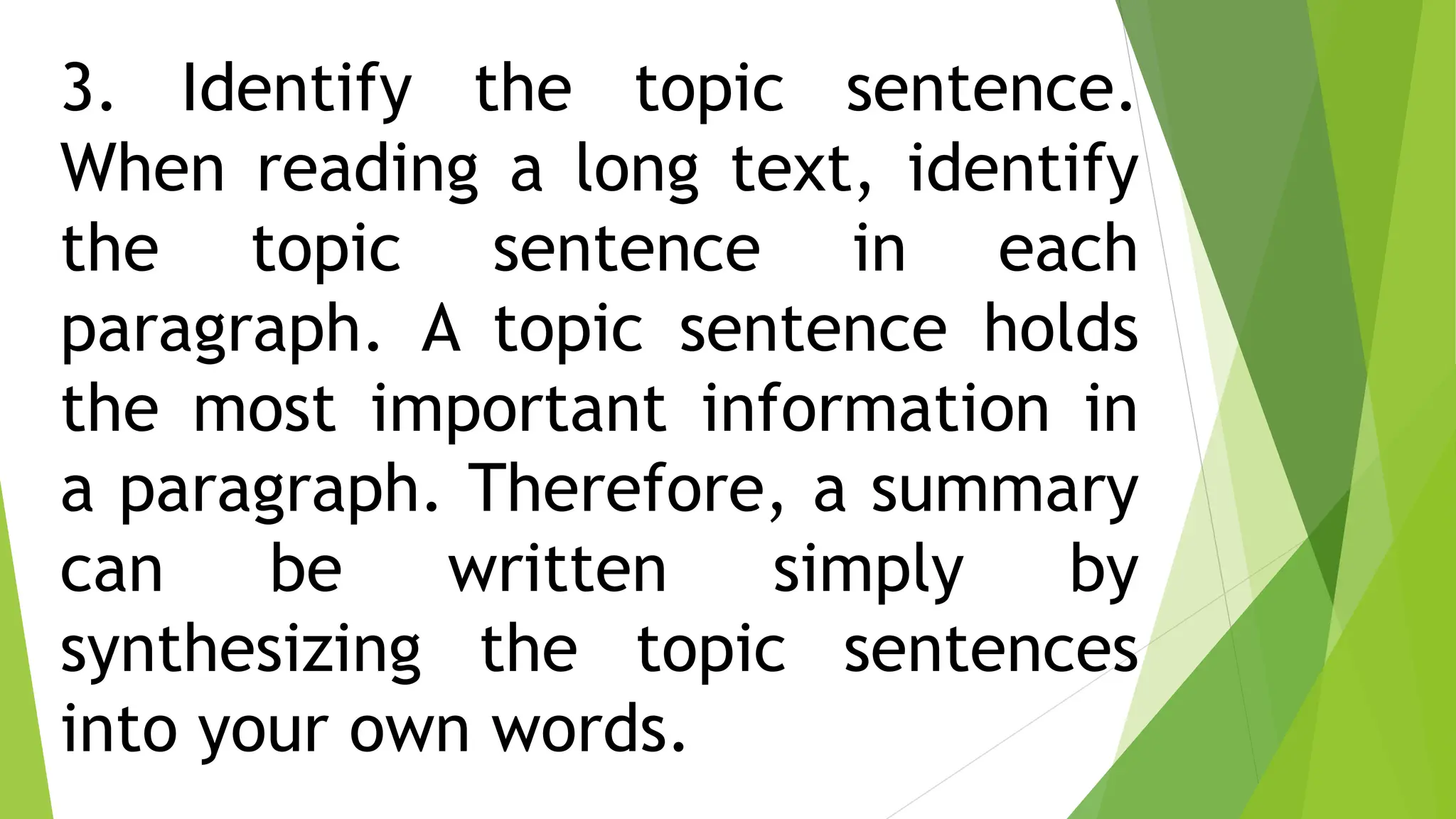 Restating Sentences and Summarizing Information from Various Text types | PPTX | Indoor ...