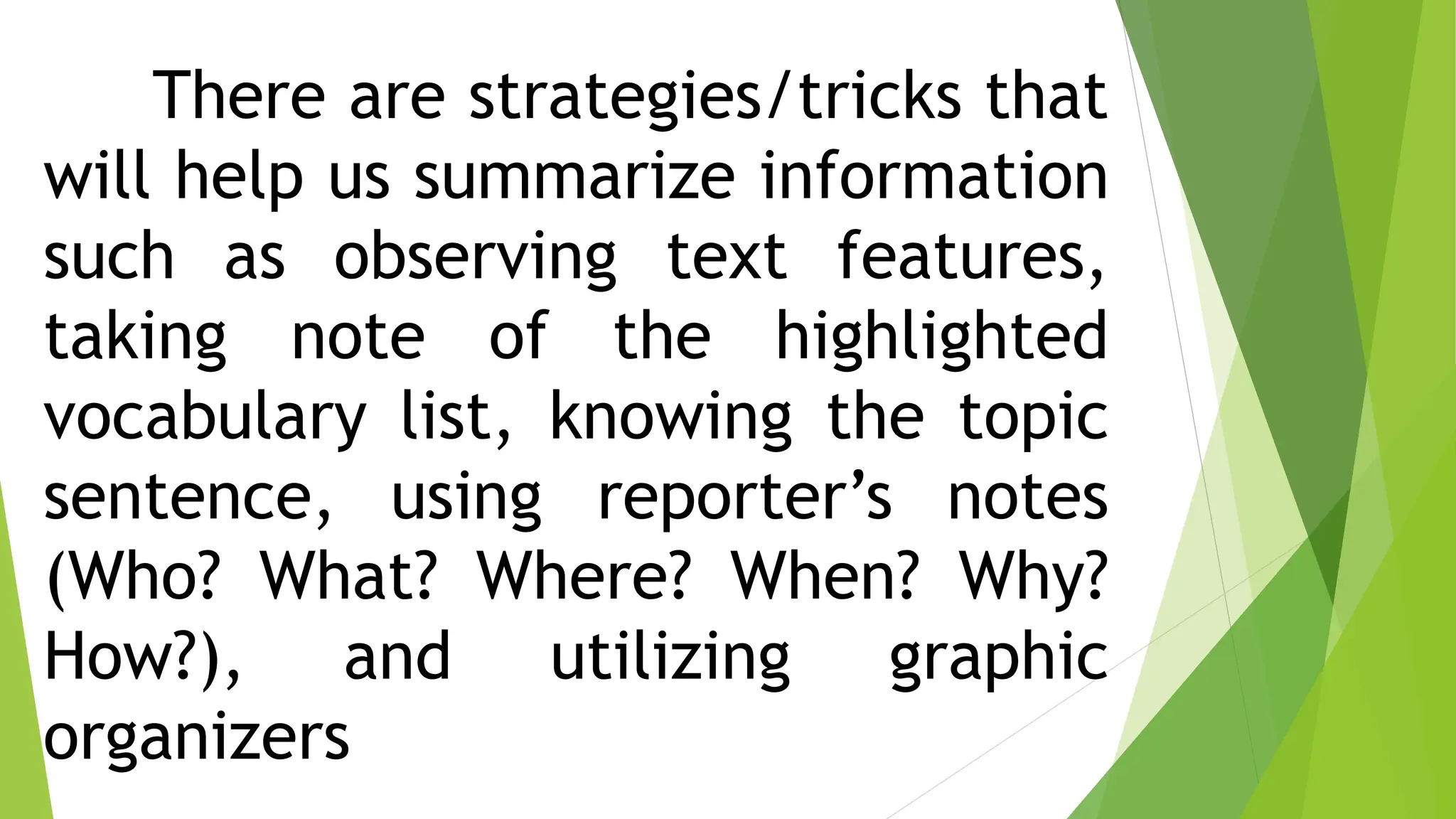 Restating Sentences and Summarizing Information from Various Text types | PPTX