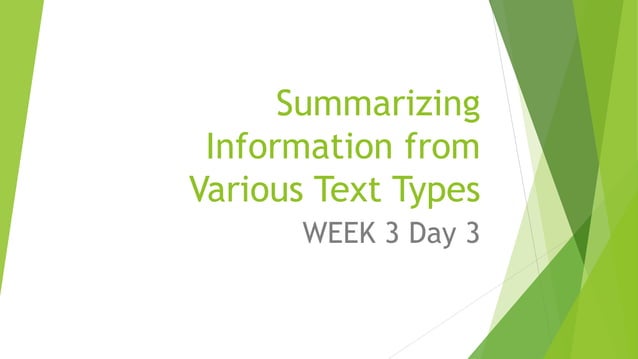 Restating Sentences and Summarizing Information from Various Text types | PPTX | Indoor ...
