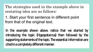 Restating Sentences and Summarizing Information from Various Text types ...