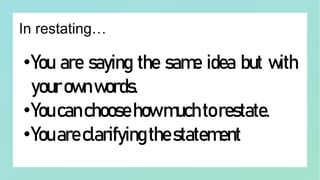 Restating Sentences and Summarizing Information from Various Text types ...