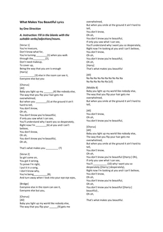 English Song Worksheet Form 1 | DOC