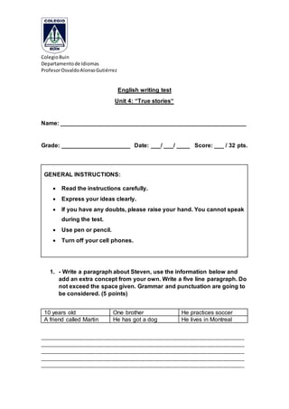 English writing test | DOCX | Soccer | Sports