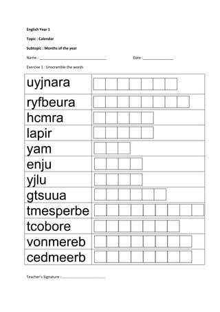 English year 1 exercises | DOCX