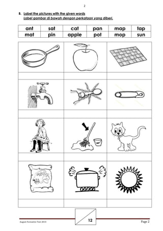 English year 1 may formative test | PDF
