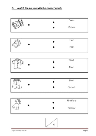 English year 1 may formative test | DOC