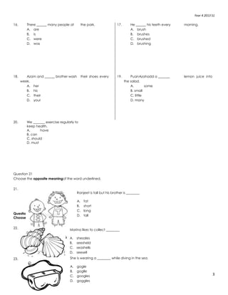 English year 4 examination paper | PDF